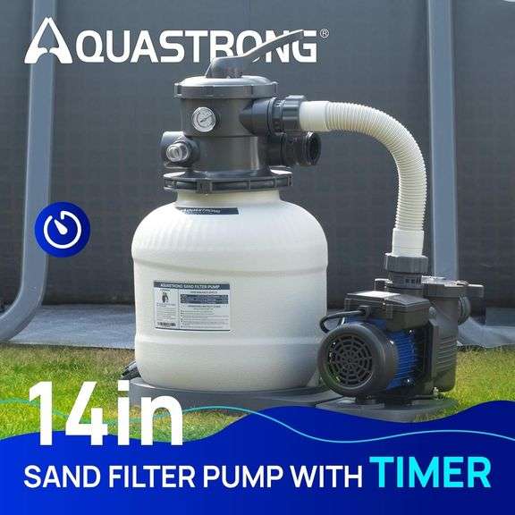 AQUASTRONG 14in Sand Filter Pump for Above Ground Pool with Timer, 2/3 ...