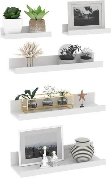 Giftgarden 16 Inch Wall Mounted Floating Shelves Set of 5, White Wood ...