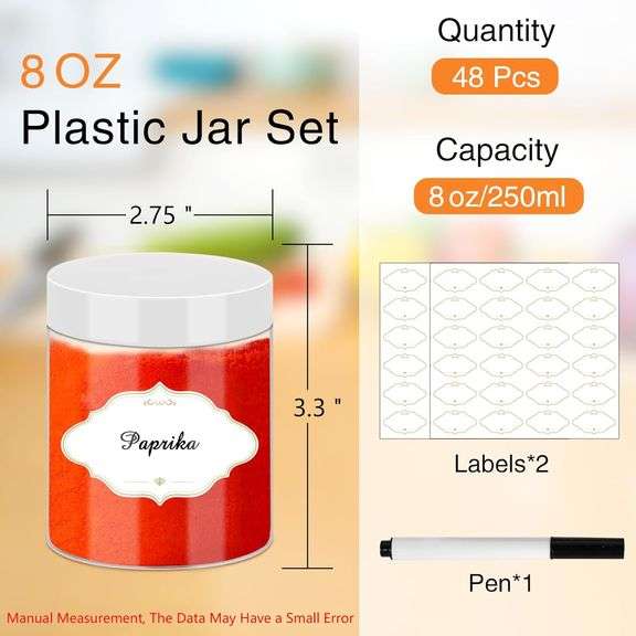 8 OZ Plastic Jars, 48 Pcs Clear Plastic Jars with Lids Stackable ...