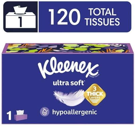 (3) Kleenex Ultra Soft Facial Tissues, 1 Flat Box, 120 Tissues per Box ...