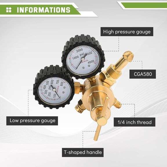 ATPEAM Nitrogen Regulator with 0-800 PSI Delivery Pressure | CGA580 ...
