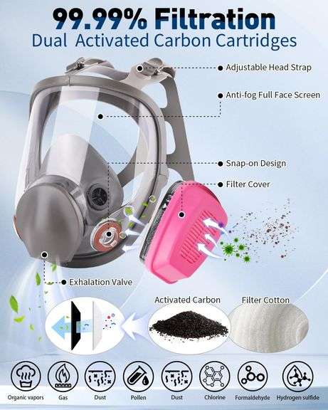 Full Face Respirator Mask - 6800 Reusable Gas Mask Anti-fog with 60921 ...