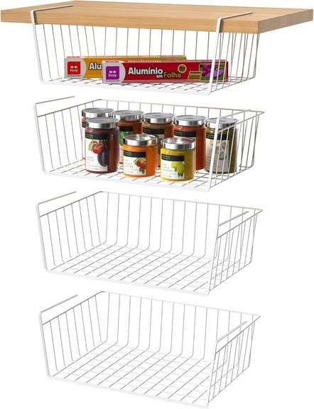 Bellsal Under Shelf Basket, 4 Pack Metal Hanging Wire Shelf Under Shelf ...