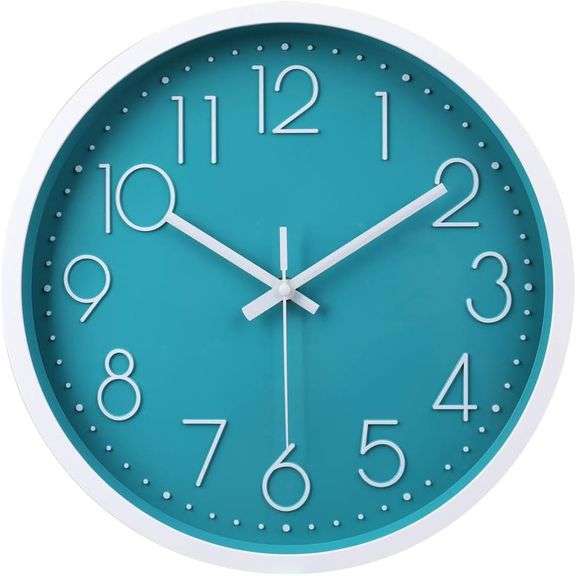 12 Inch Silent Non-Ticking Battery Operated Round Turquoise Wall Clock ...