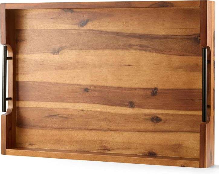 Extra Large Square Ottoman Table Tray 20"x14" (Acacia, 20" x 14") - Matthews Auctioneers