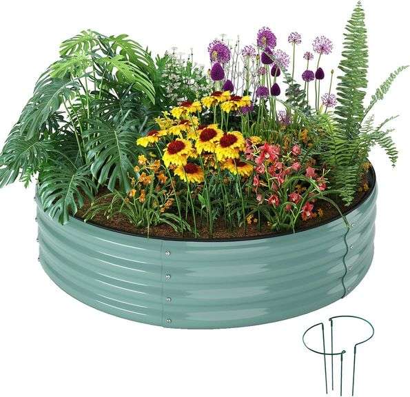 Galvanized Metal Planter Round Raised Garden Bed Kit for Gardening ...