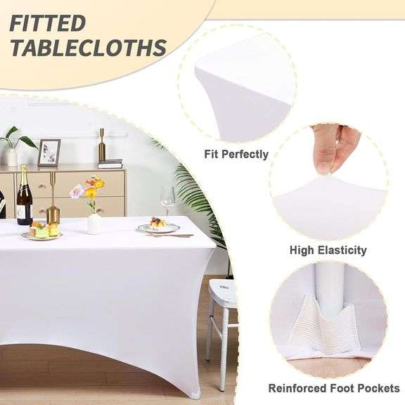 Fixwal 8FT Spandex Table Cover, 10 Pack Fitted Rectangular Stretch Tablecloth, Washable Patio ...