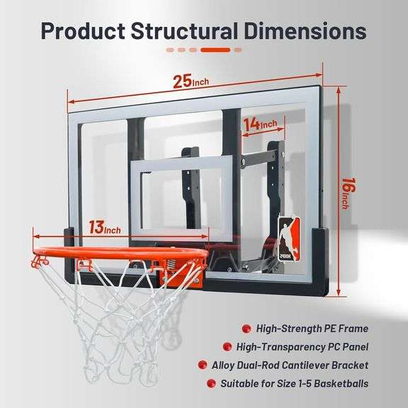 Mini Basketball Hoop Indoor 25 Inch, Adjustable-Height Wall Mounted ...