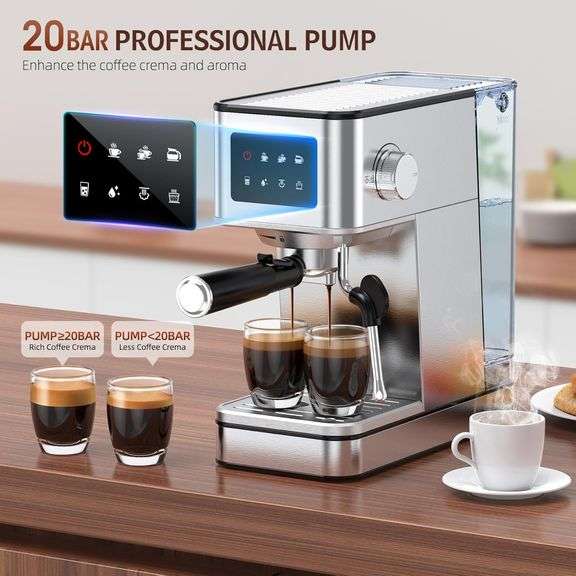 Espresso Machine, 20 Bar Compact Espresso Maker with Steam Milk Frother ...