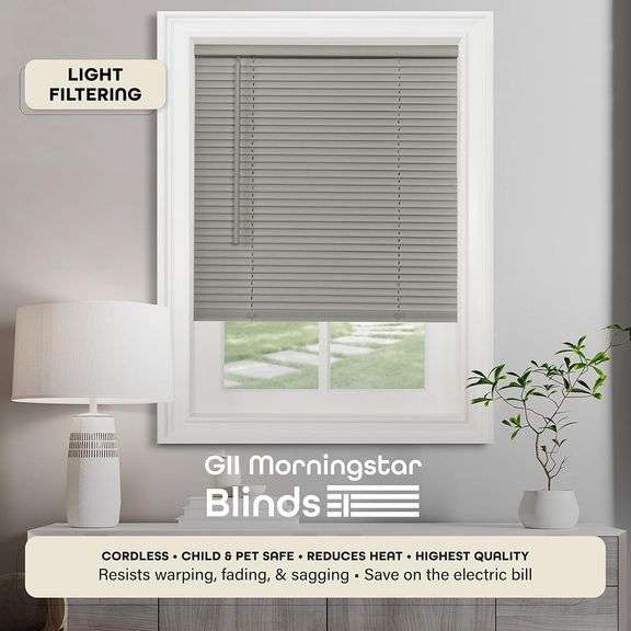Cordless Light Filtering Mini Blind - 33 Inch Width, 64 Inch Length, 1 ...