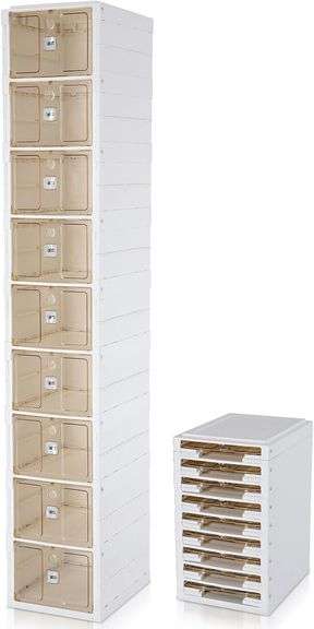 QTLILMNT Clear Shoe Organizer with Magnetic Door, Stackable Closet Shoe Organizer, Foldable Shoe ...