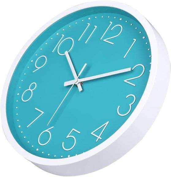 12 Inch Silent Non-Ticking Battery Operated Round Turquoise Wall Clock ...