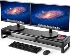 Vaydeer 2 Tiers Dual Monitor Stand Aluminum Monitor Riser with Wireless ...