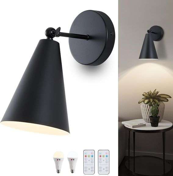 Vitnucrol Black Battery Operated Wall Sconces with Remote, 5000mAh Rechargeable Battery Powered ...