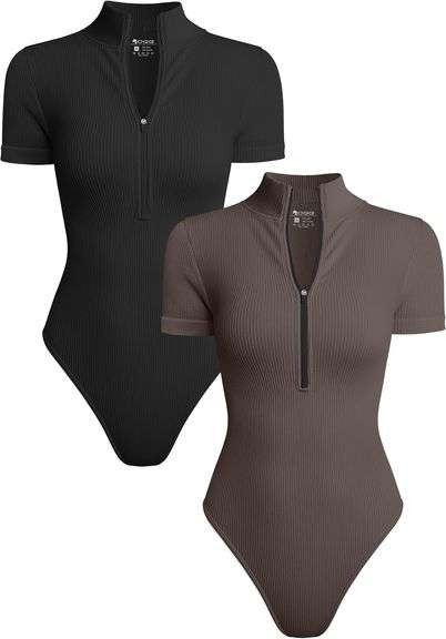 (S) OQQ Women's 2 Piece Bodysuits Sexy Ribbed One Piece Short Sleeve ...