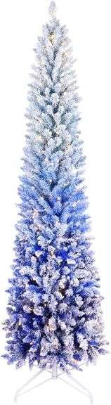 Gradient Blue Pencil Christmas Tree, 7 Feet Snow White Flocked ...