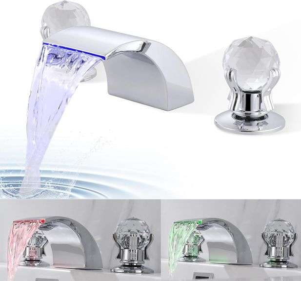 LED Bathroom Sink Faucet, 3 Colors Changing LED Waterfall Faucets with ...