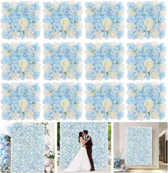 Blue Backdrop Artificial Flower Wall: 12 Packs 15x15 Inches Photo ...