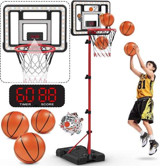 Basketball Hoop for Kids with Stand, Adjustable Height Basketball Hoop ...