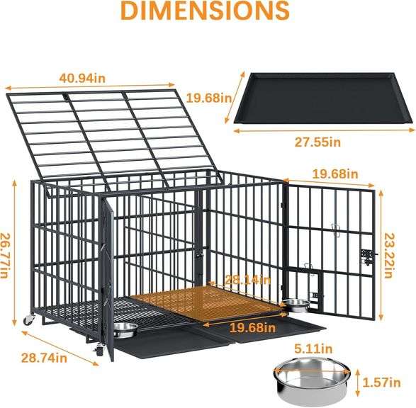 aboxoo 42/48 inch Heavy Duty Metal Dog Crate for 2 Dogs/Large Dog,All Metal Open Top,Dog Kennel ...