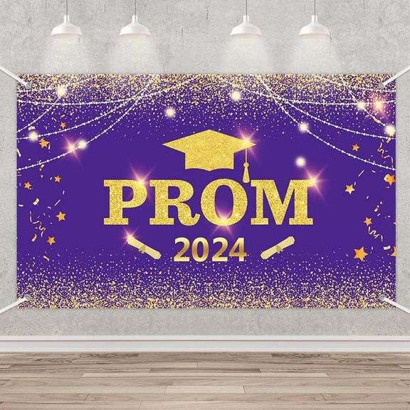 (2) MEHOFOND 6x3.6ft Graduation Backdrop Banner Purple and Gold Prom ...