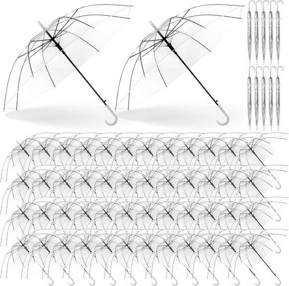 60 Pack Clear Wedding Umbrellas Bulk Transparent Auto Open Stick ...