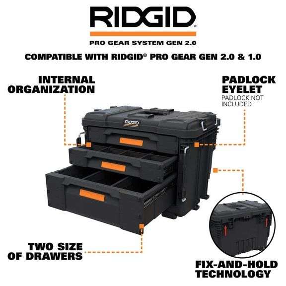 RIDGID 2.0 Pro Gear System 22 in. 2 Plus 1 Drawers Modular Tool Box ...