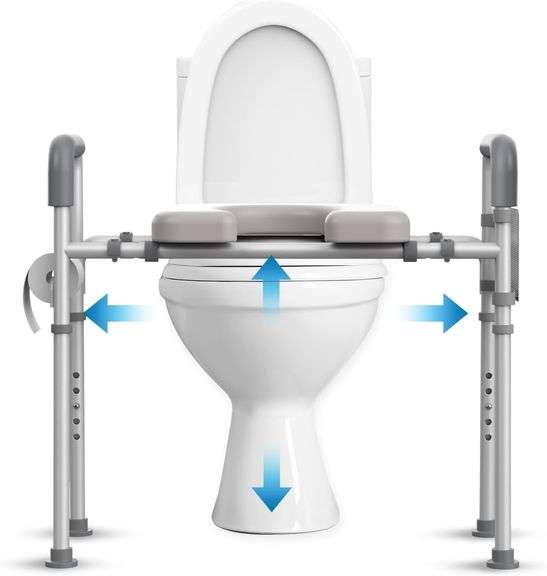 Agrish Raised Toilet Seat with Handles - Width and Height Adjust, Heavy Duty 350lbs, Padded ...