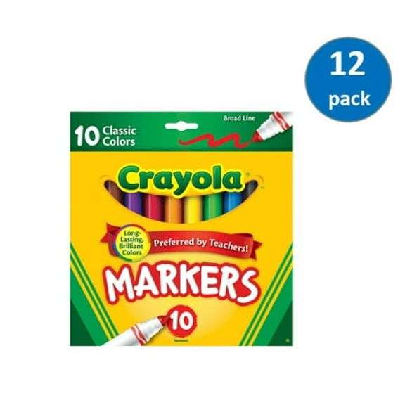Crayola Broad Line Art Markers, Classic Colors, 10 Count, in Pack of 12 ...