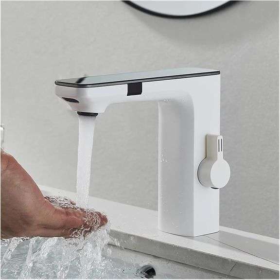 Faucet, Grey Smart Sensor Basin Faucet Digital Display Screen Hot Cold ...