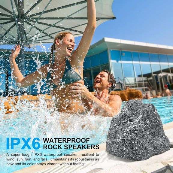 Herdio 8" Outdoor Rock Bluetooth Speakers Waterproof 600 Watt Resin Material All Weather for ...