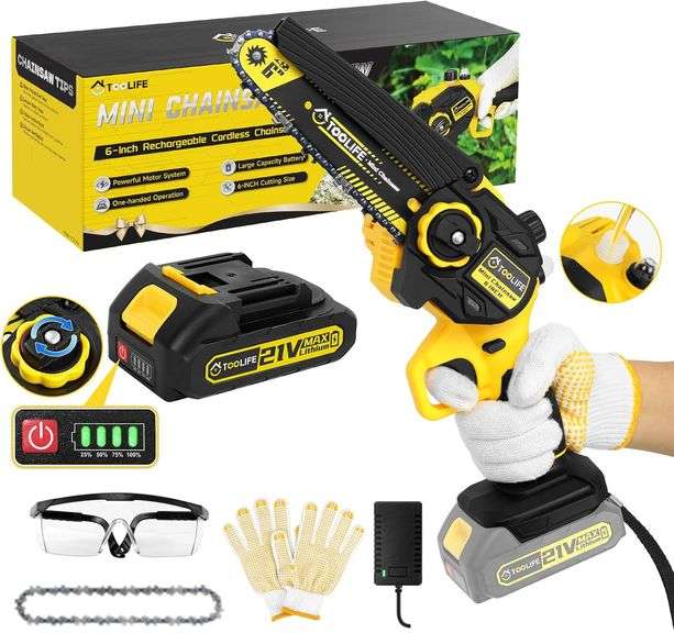 Mini Chainsaw Cordless, 6" Handheld Electric Portable Chain Saw, 21V ...
