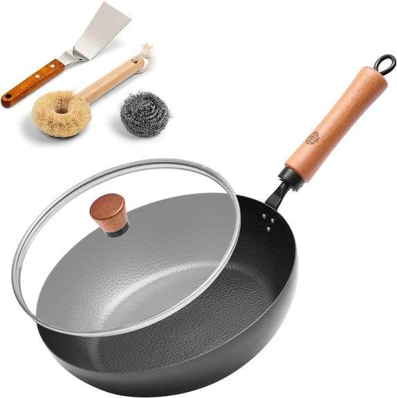 WANGYUANJI 11-Inch Hand-Hammered Iron Frying Pan with Lid(no spatula ...