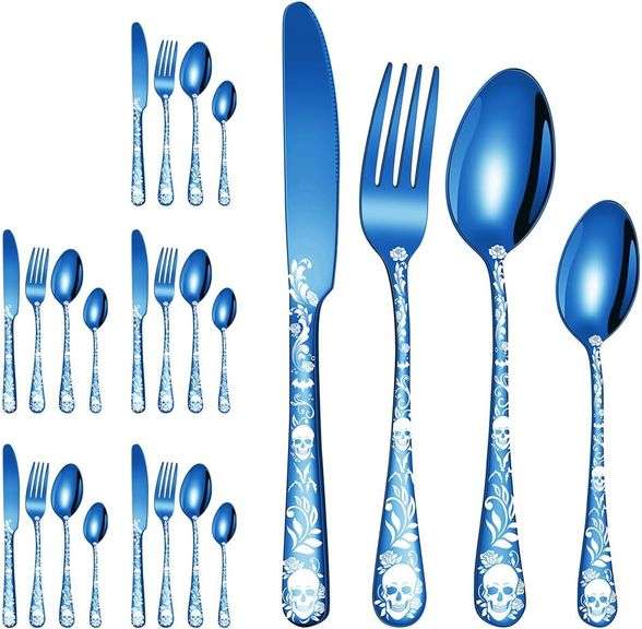 XIAOYU Halloween Skeleton Silverware Set, 24 Piece Stainless Steel ...