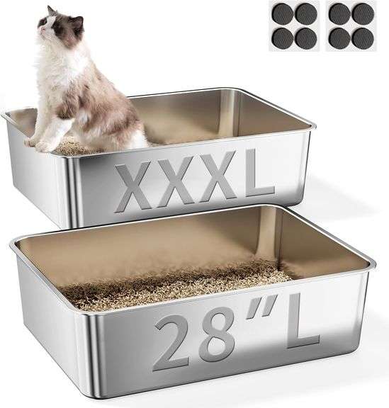 2 Pack Cat Pan Giant 28" Extra Large Stainless Steel Cat Litter Pan ...