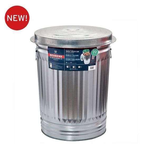 31 Gallon Galvanized Steel Round Metal Household Trash Can - Matthews ...