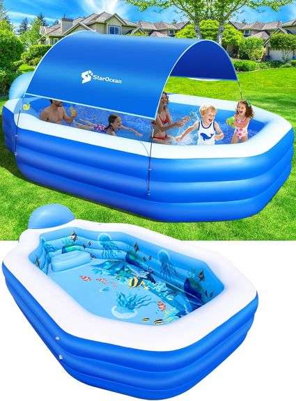 StarOcean Inflatable Pool with Canopy, Large Inflatable Swimming Pool ...