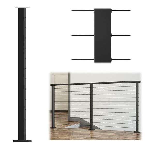 Muzata Black Cable Railing Post 42 Inch 42"x2"x2" Level Drilled Surface ...