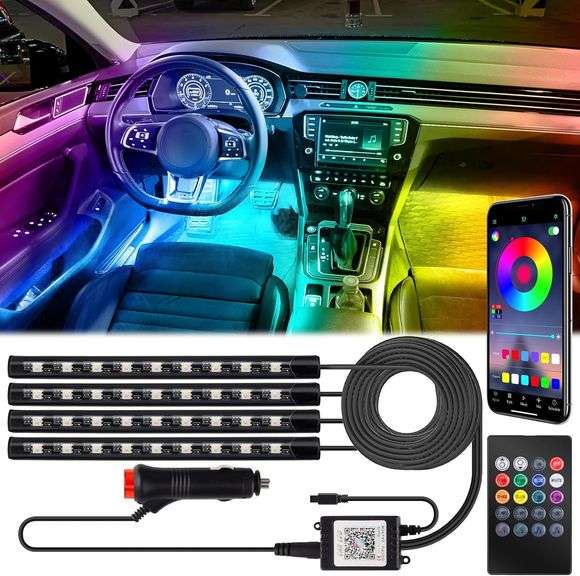 Car Interior Lights, 12V LED Strip Lights with Cigarette Lighter ...