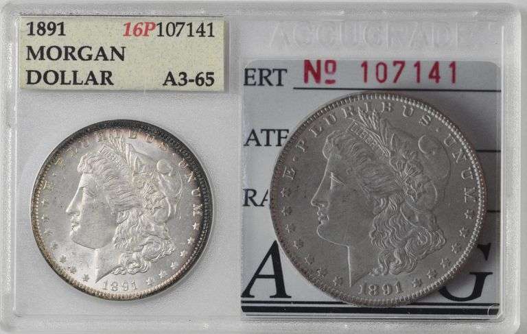 1891 P Morgan Silver Dollar (Accugrade) A3-65 - Matthew Bullock Auctioneers