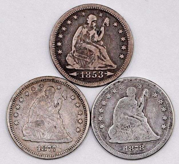 Group of (3) Seated Liberty Silver Quarters - Matthew Bullock Auctioneers