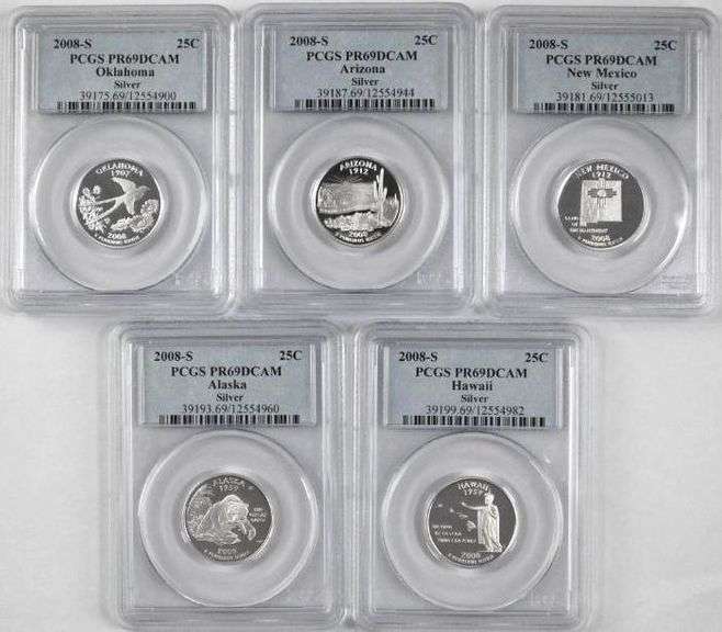 Group of (5) PCGS Certified PR69DCAM 2008 S Washington Silver Statehood ...