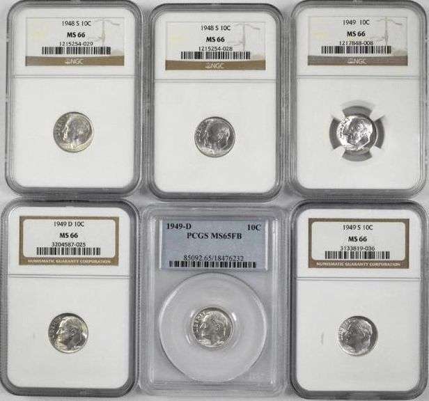 Group of (6) Certified (2) 1948 S, 1949 P, (2) 1949 D & 1949 S ...