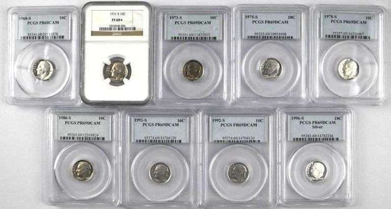 Group of (9) Certified Proof Roosevelt Dimes - Matthew Bullock Auctioneers