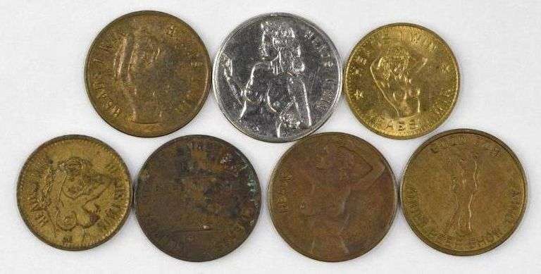 Group of (7) Vintage Adult Head or Tails & Peep Show Tokens - Matthew ...