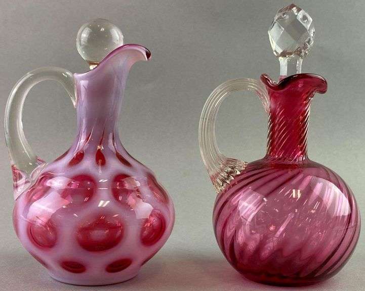 Group of 2 Antique Cranberry Glass Cruets - Matthew Bullock Auctioneers