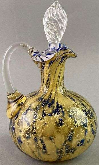 Antique Gold Flecked Blue and white with Amber Cased Glass Cruet ...