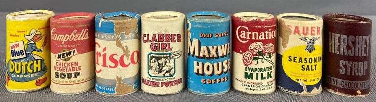 Group of 8 miniature cardboard reproduction cans - Matthew Bullock ...
