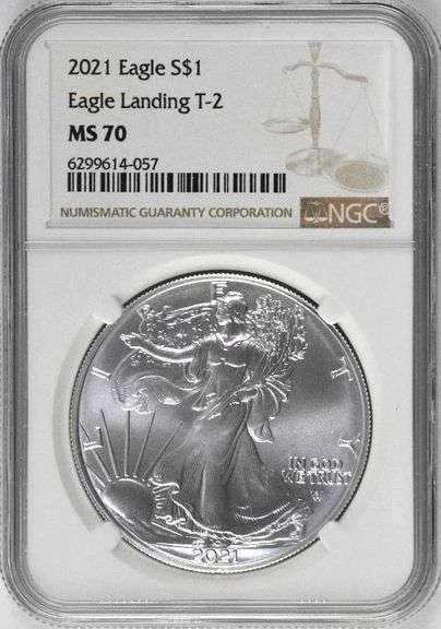 2021 American Silver Eagle 1oz Type 2 (NGC) MS70 Eagle Landing - Matthew Bullock Auctioneers