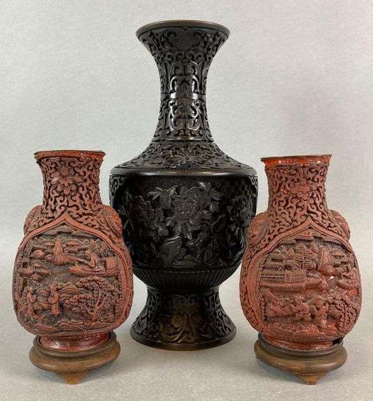 Group of 3 Lacquer Ware Vases - Matthew Bullock Auctioneers